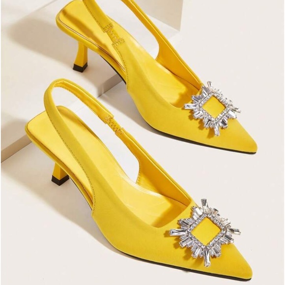 SHEIN | Shoes | Shein Yellow Rhinestone Slingback Pumps | Poshmark